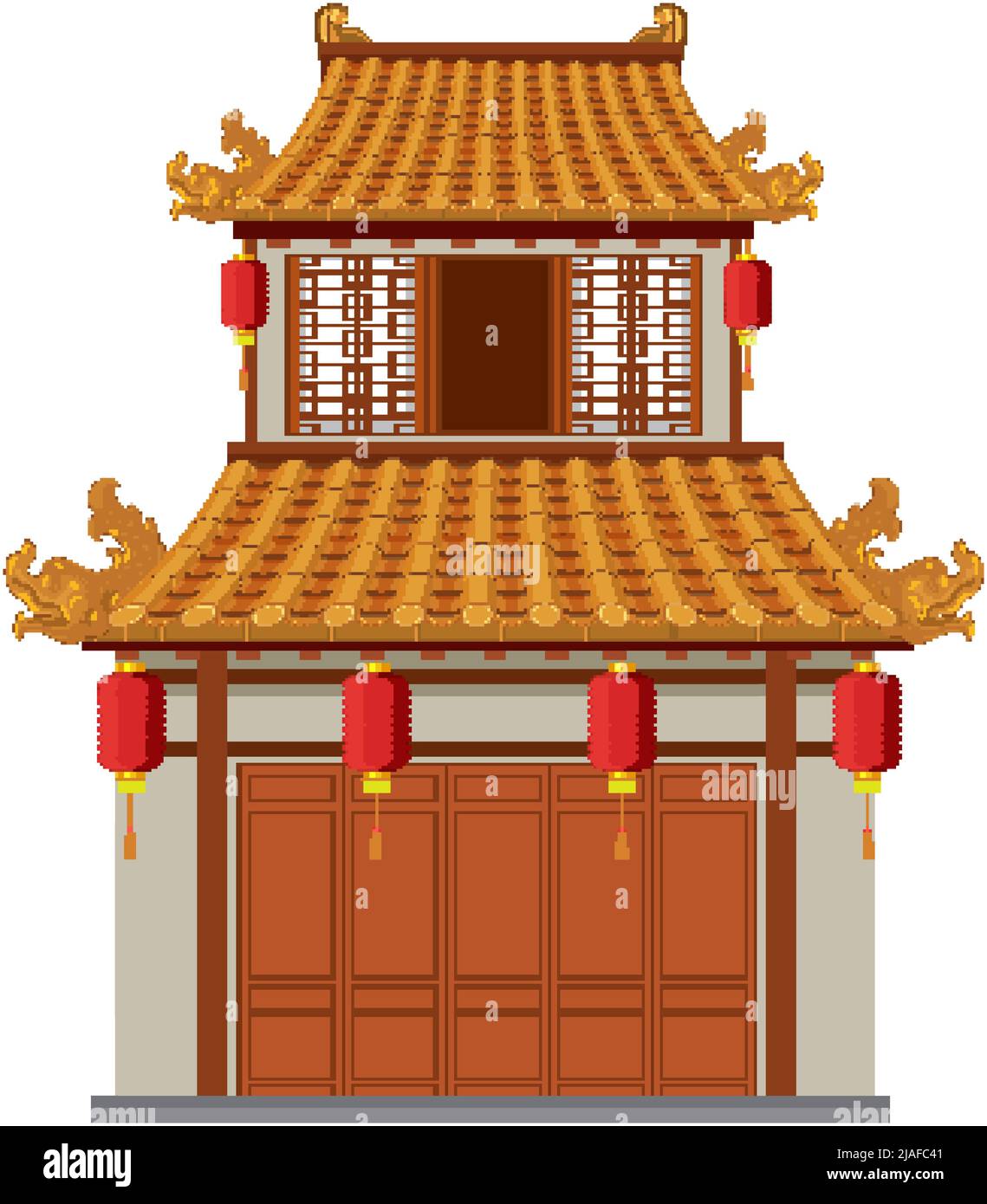 Chinese traditional building on white background illustration Stock ...
