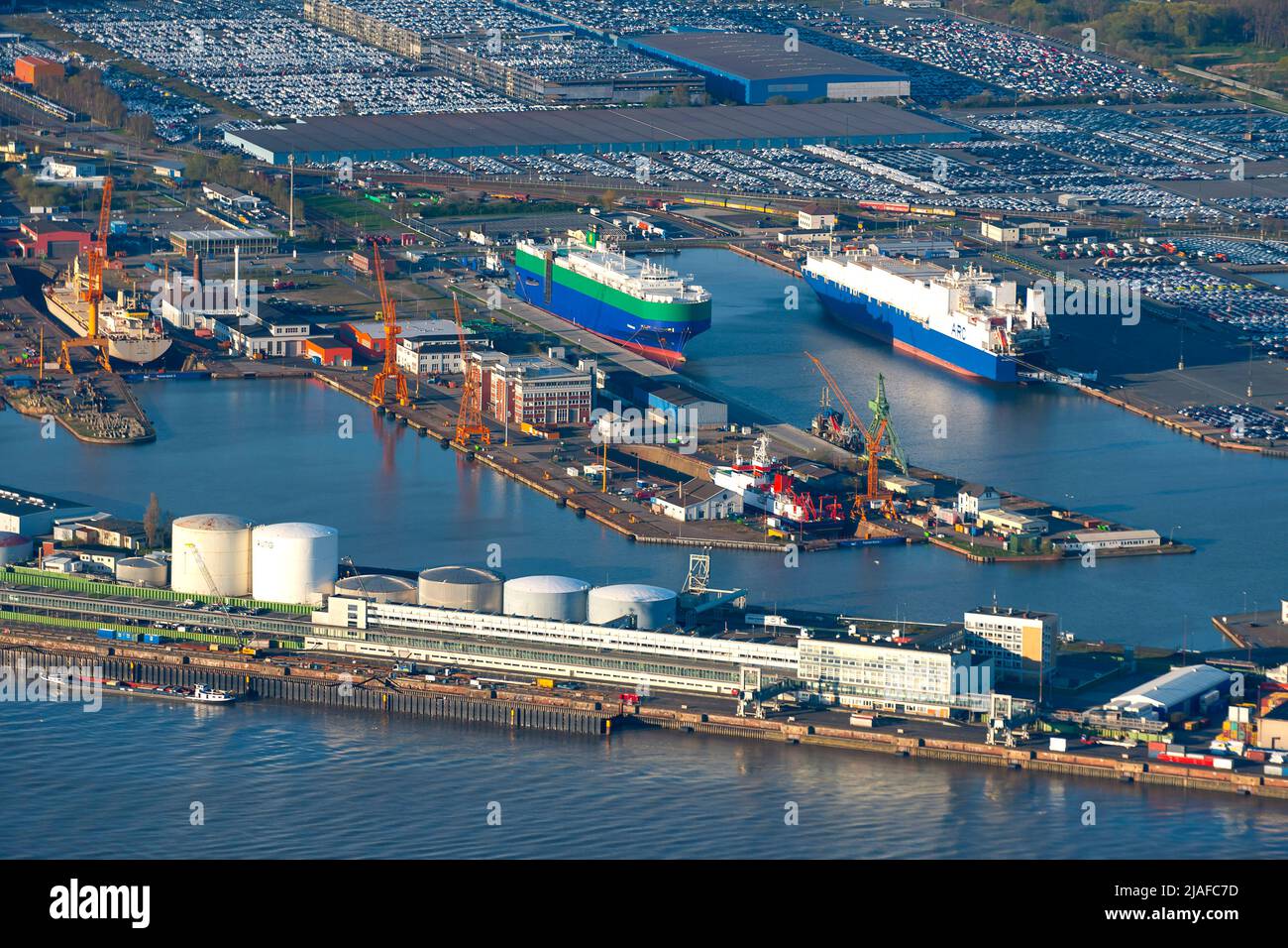 Harbour of Bremerhaven with terminals, 04/18/2022, aerial view, Germany ...