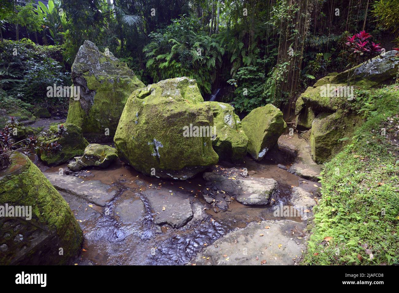 Huge basalt rocks at the Elephant Temple Goa Gajah, Indonesia, Bali ...