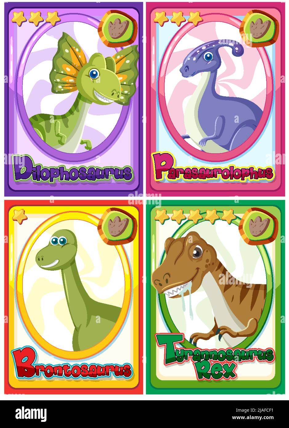 Set of dinosaur cartoon character cards illustration Stock Vector Image ...