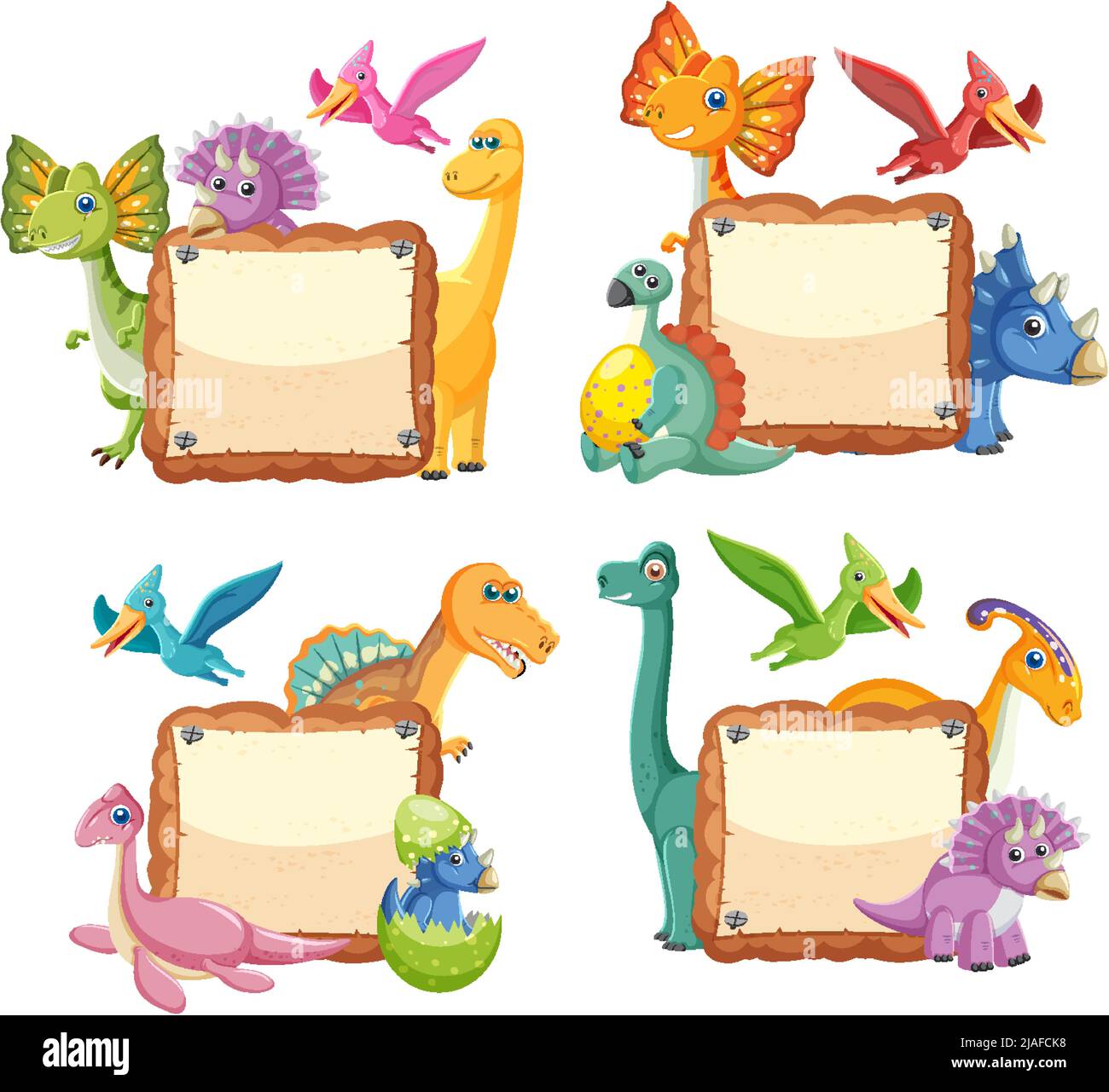 Empty board with cute dinosaurs cartoon characters illustration Stock ...