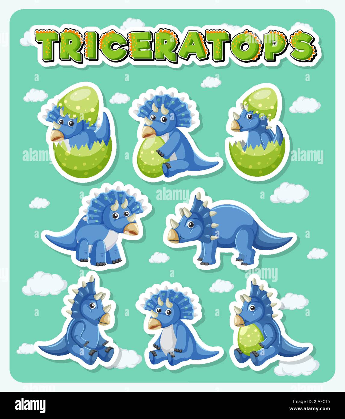 Set of cute triceratops dinosaur cartoon characters illustration Stock ...