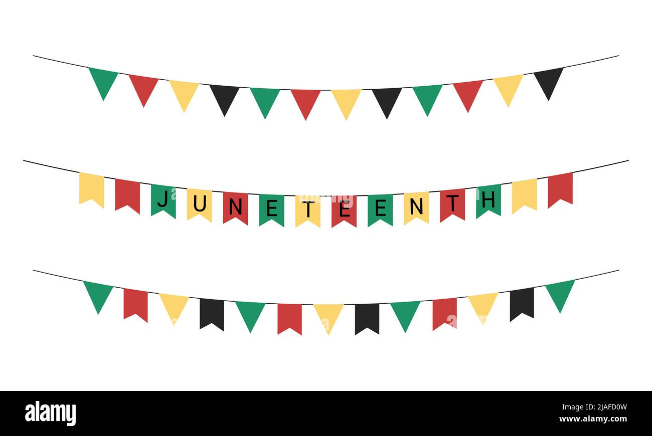 Juneteenth party flags isolated. Vector set of Freedom Day garlands and ...