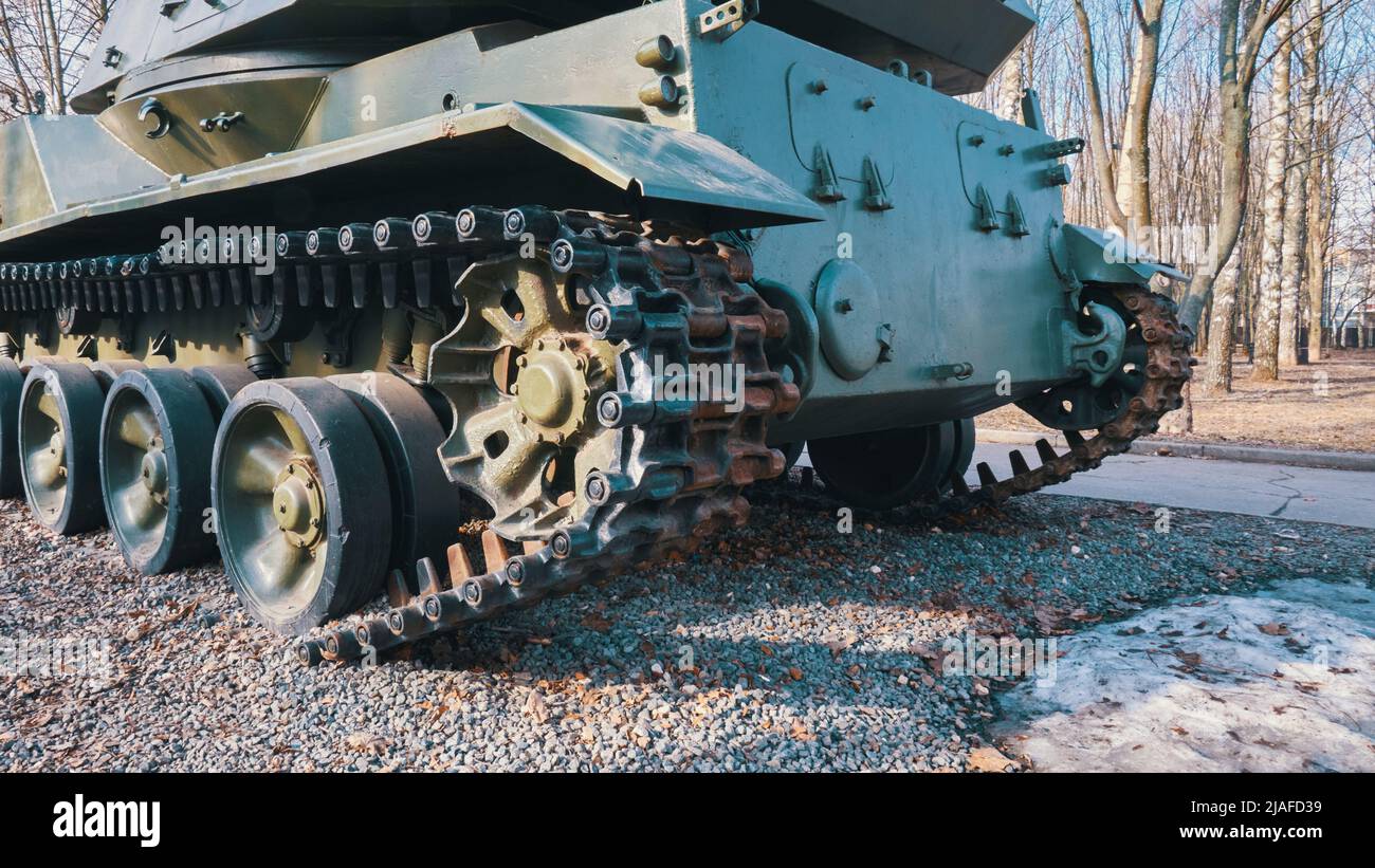 Military tank tracks close up view Stock Photo - Alamy