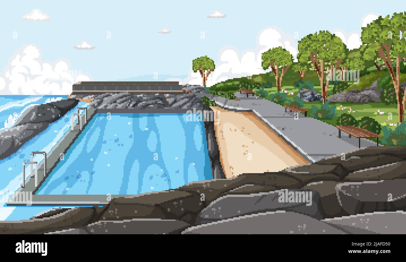 Sydney Bondi Beach Pool Background illustration Stock Vector Image ...