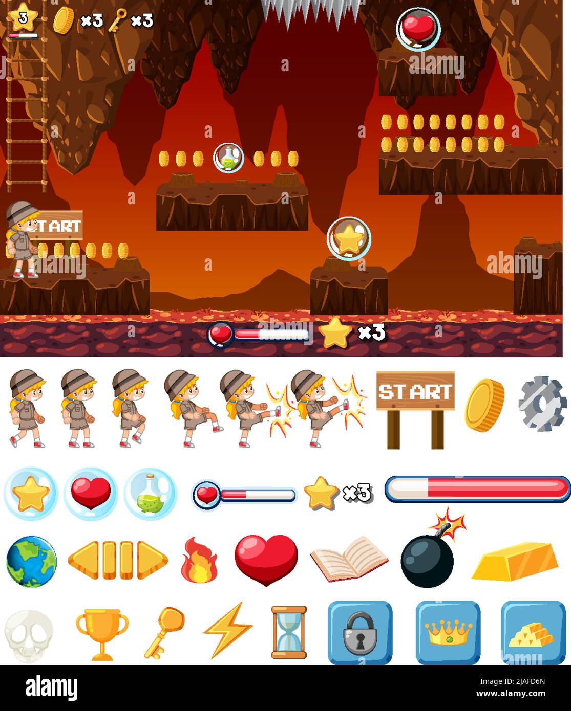 Platform game background template with items illustration Stock Vector ...