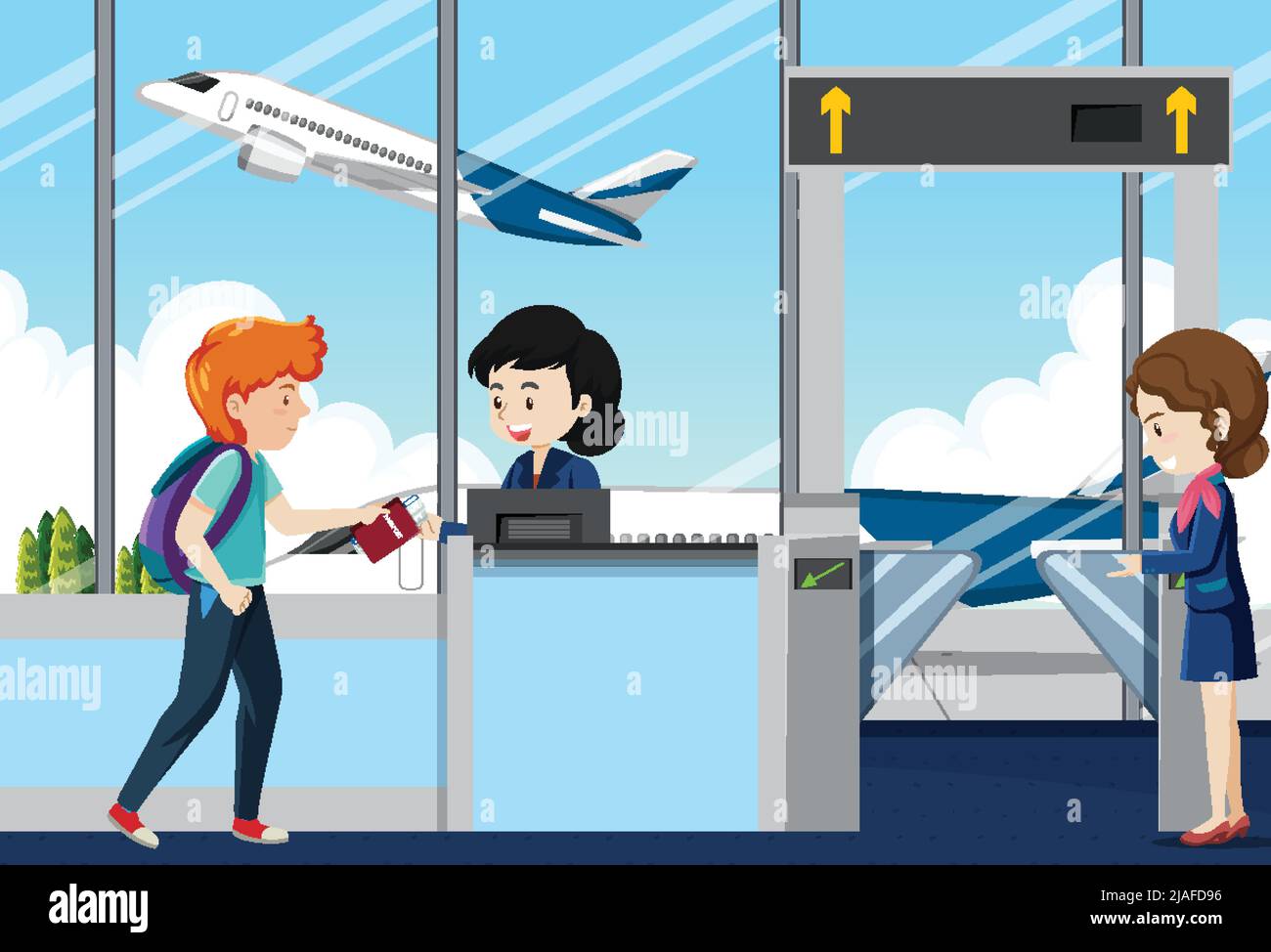 People cartoon characters in the airport illustration Stock Vector ...