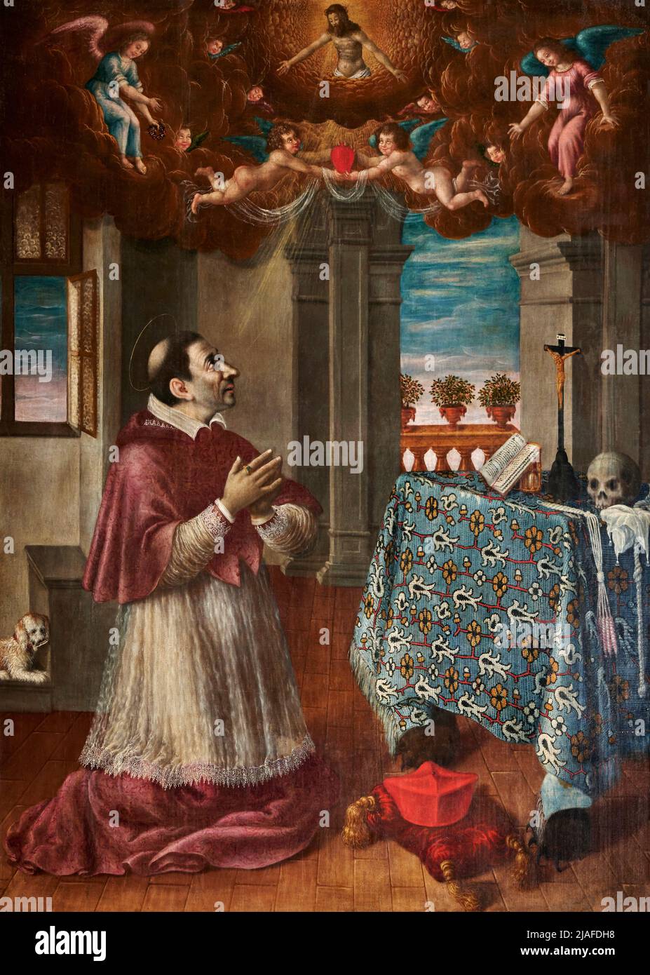 San Carlo Borromeo in preghiera olio su tela - pittore laziale del XVII ...