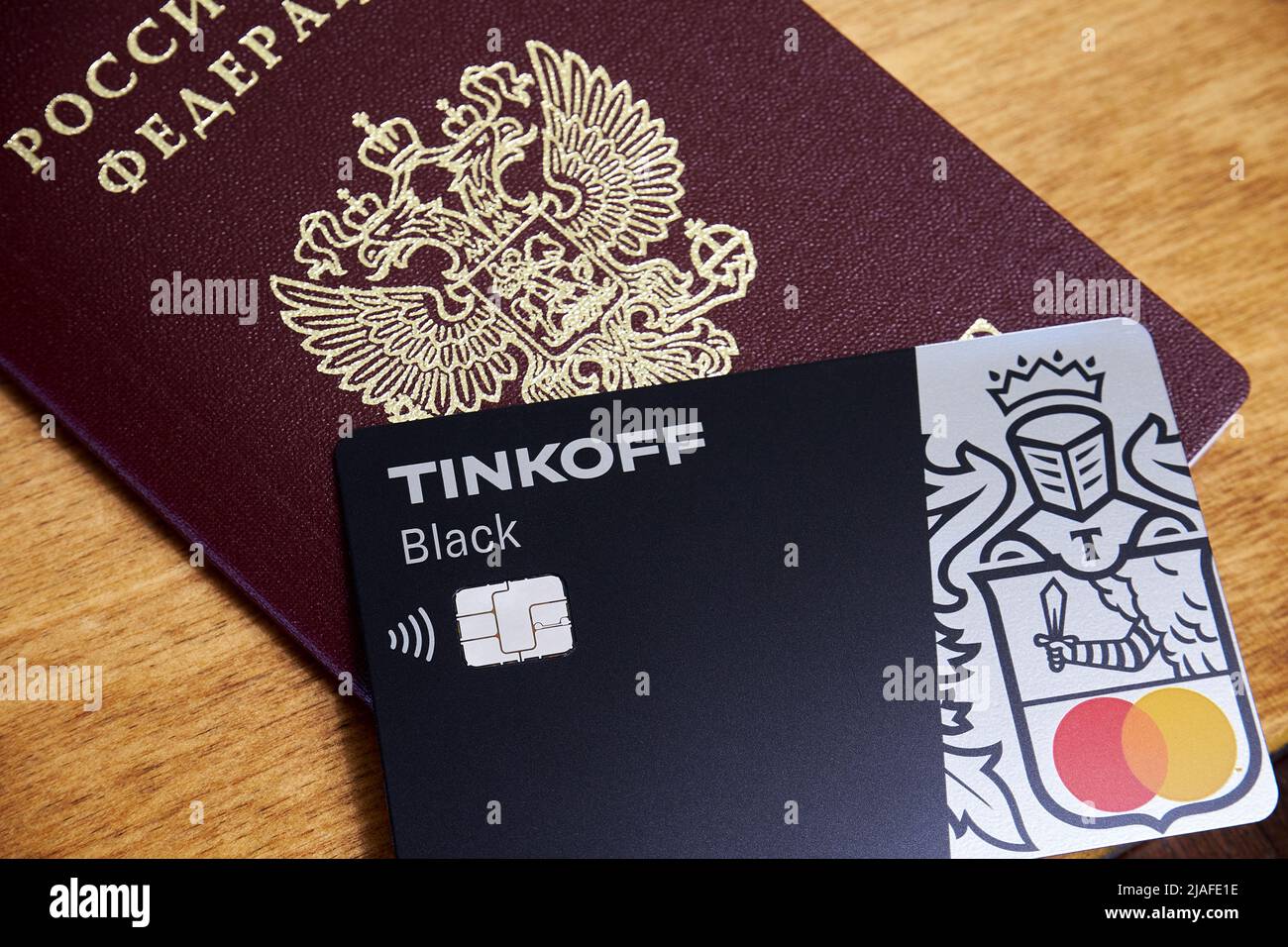 Ryazan, Russia - May 16, 2022: Russian bank Tinkoff card and Russian ...