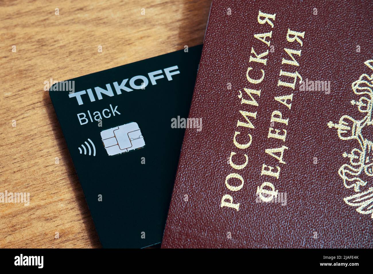 Ryazan, Russia - May 16, 2022: Tinkoff bank card inserted in the ...