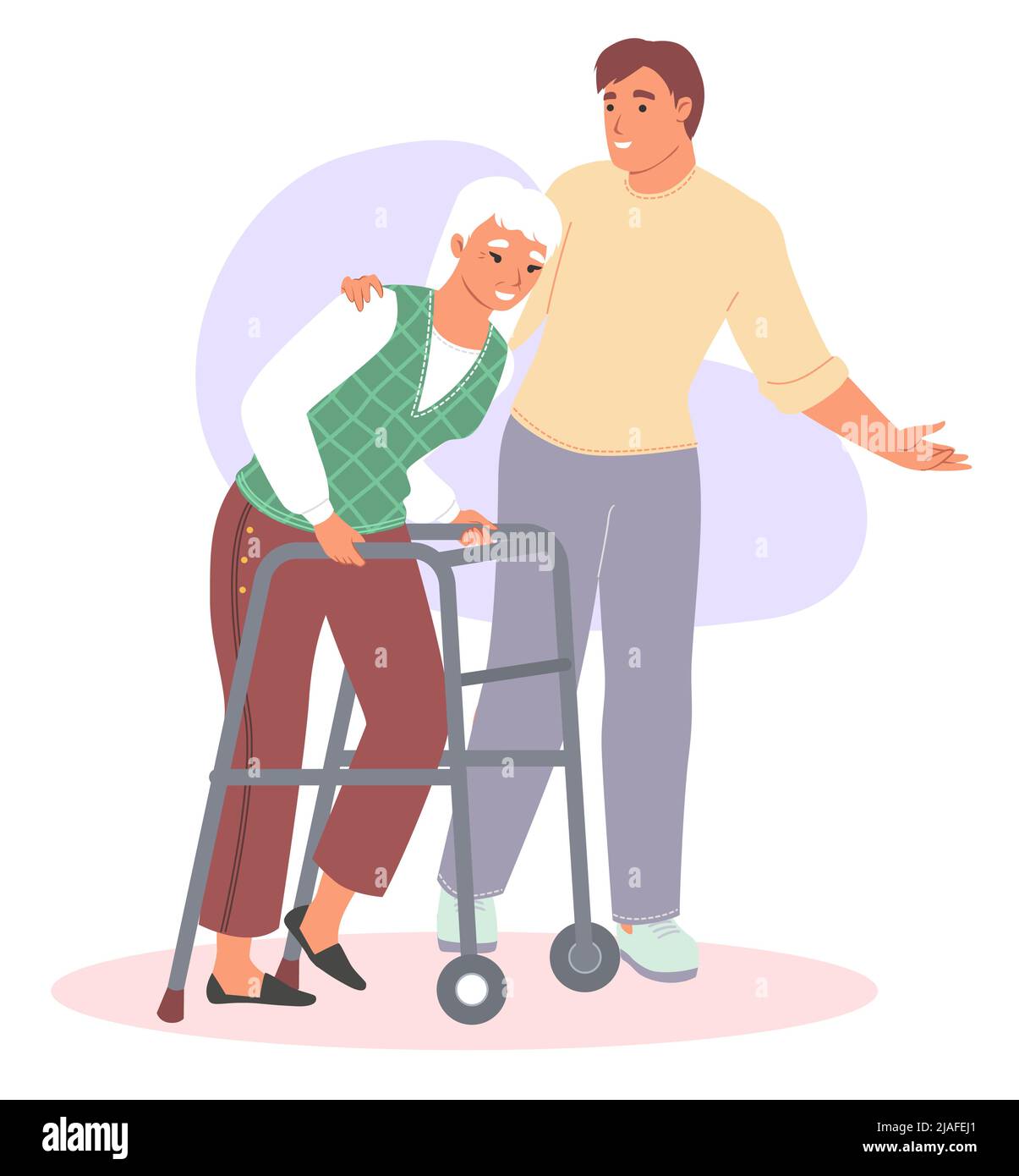 Caregiver assist old woman patient flat vector Stock Vector Image & Art ...