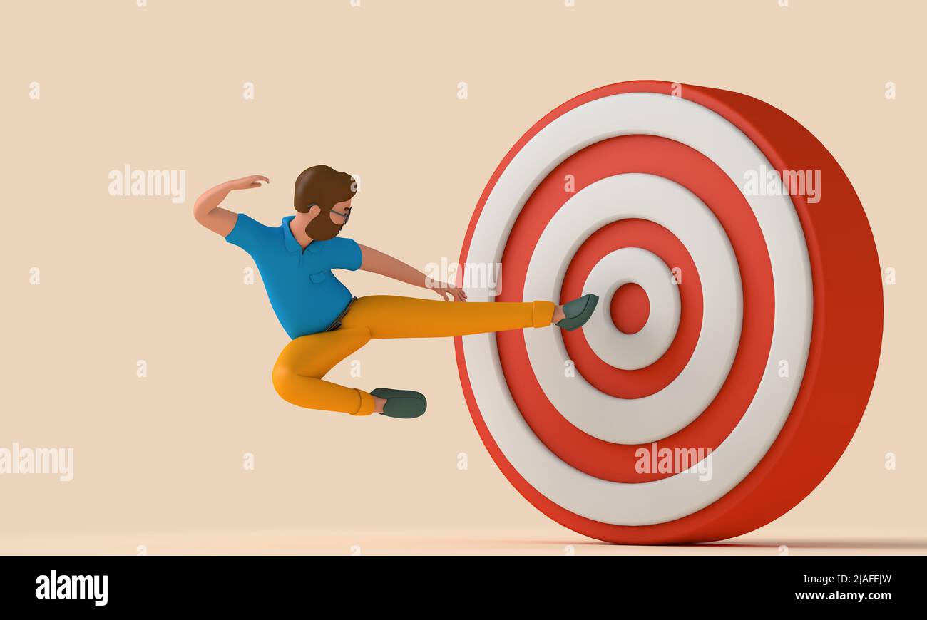 A male character kicking a large target. hitting targets concept. 3D ...