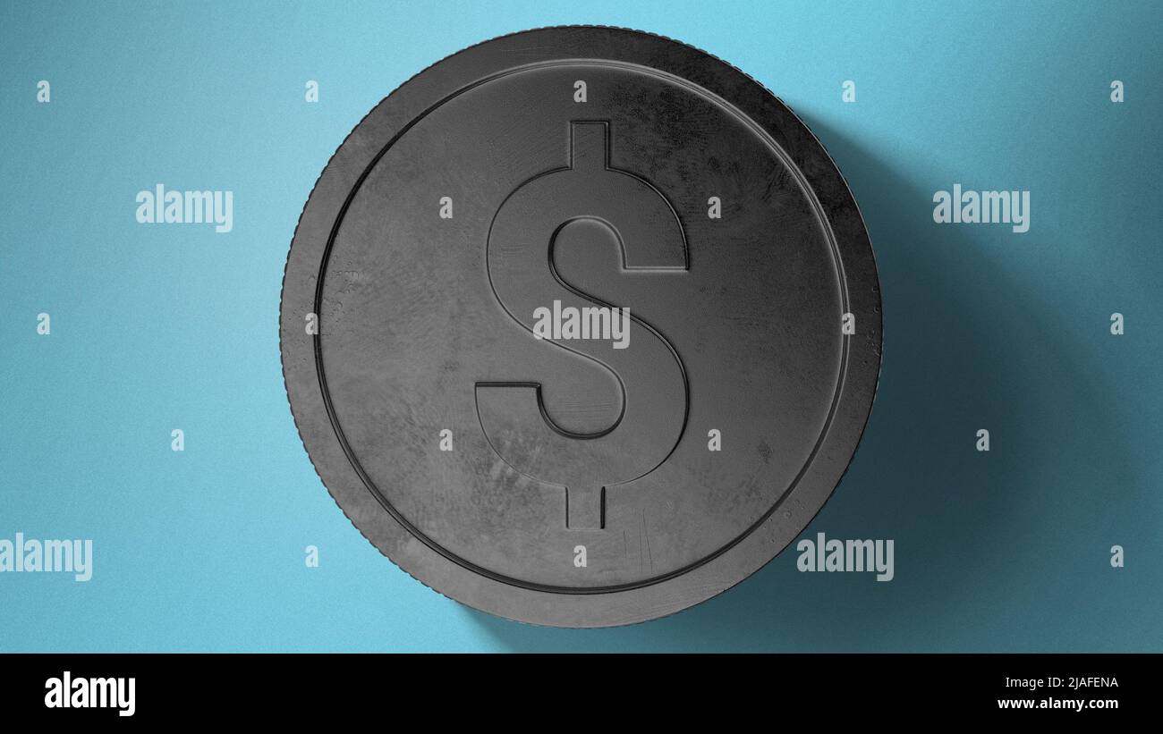 Coin Dollar Sign Shine Bright Black with white blue background Stock ...