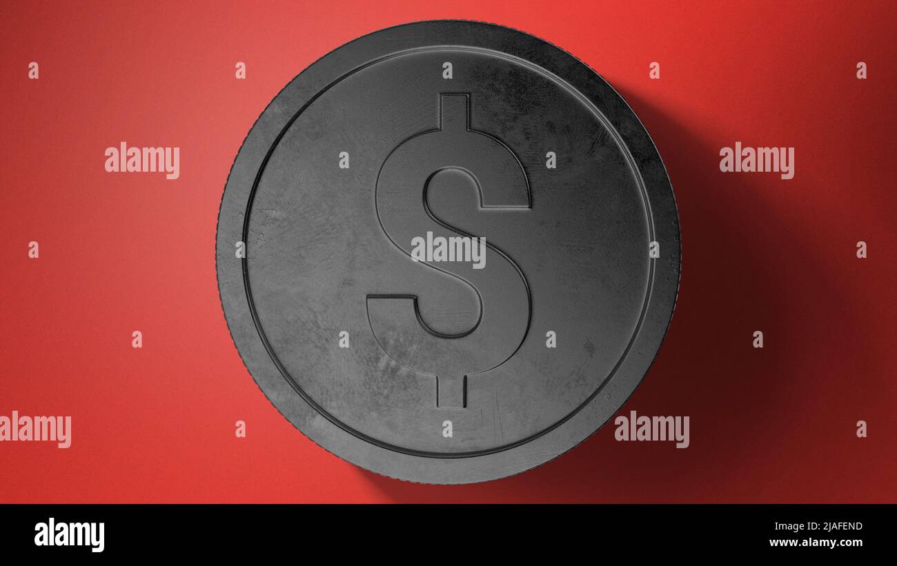 Coin Dollar Sign Shine Bright Black with red background Stock Photo - Alamy