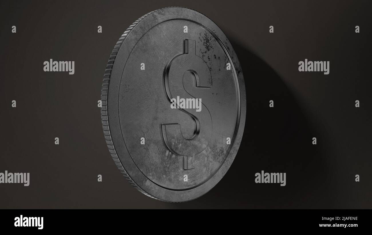 Coin Dollar Sign Shine Bright Black with Gray background / perspective ...