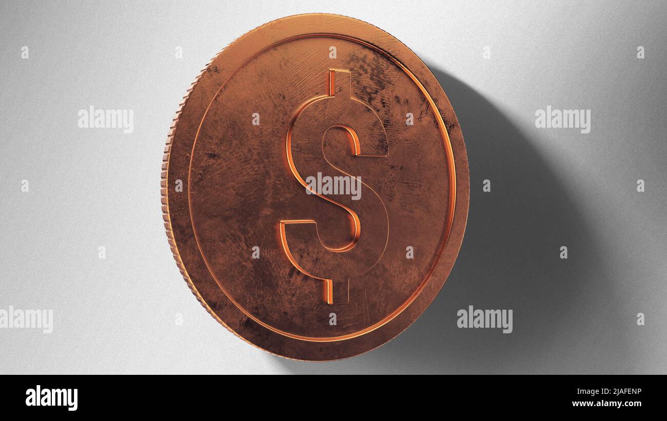 Coin Dollar Sign Shine Bright Cooper with White Background perspective ...