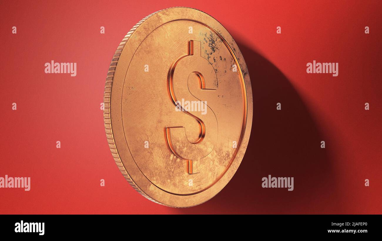 Coin Dollar Sign Shine Bright Cooper with Red Background Stock Photo ...