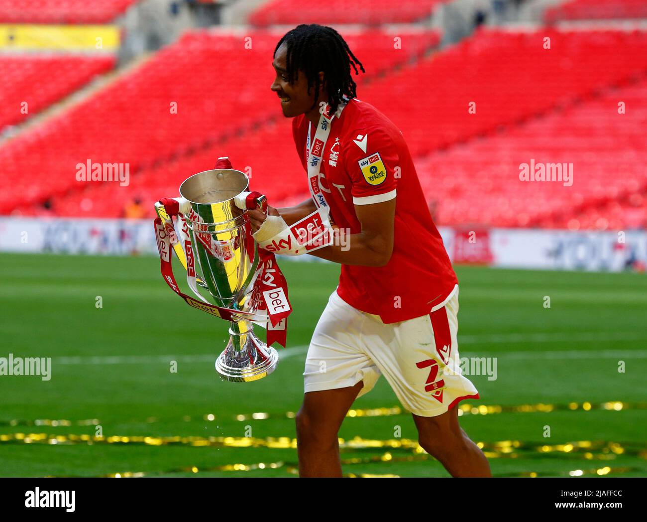 LONDON, ENGLAND - MAY 29:Djed Spence of Nottingham Forest with Trophy ...