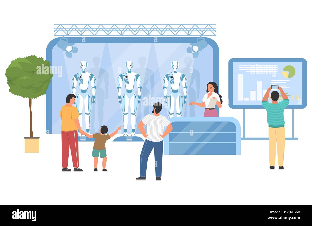 Robot exhibition stand vector science expo hall Stock Vector Image ...