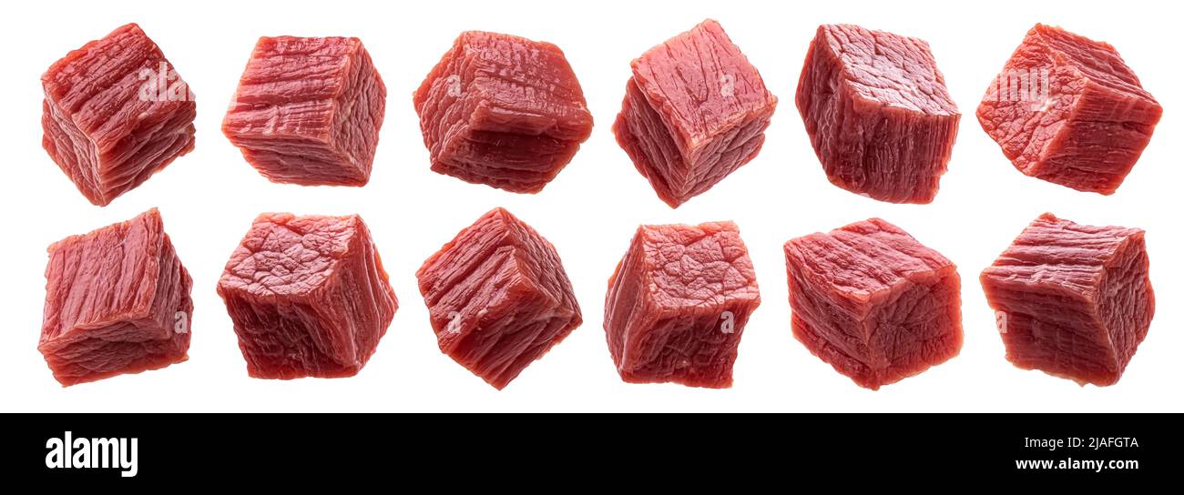 Cubes of raw beef meat isolated on white background Stock Photo - Alamy