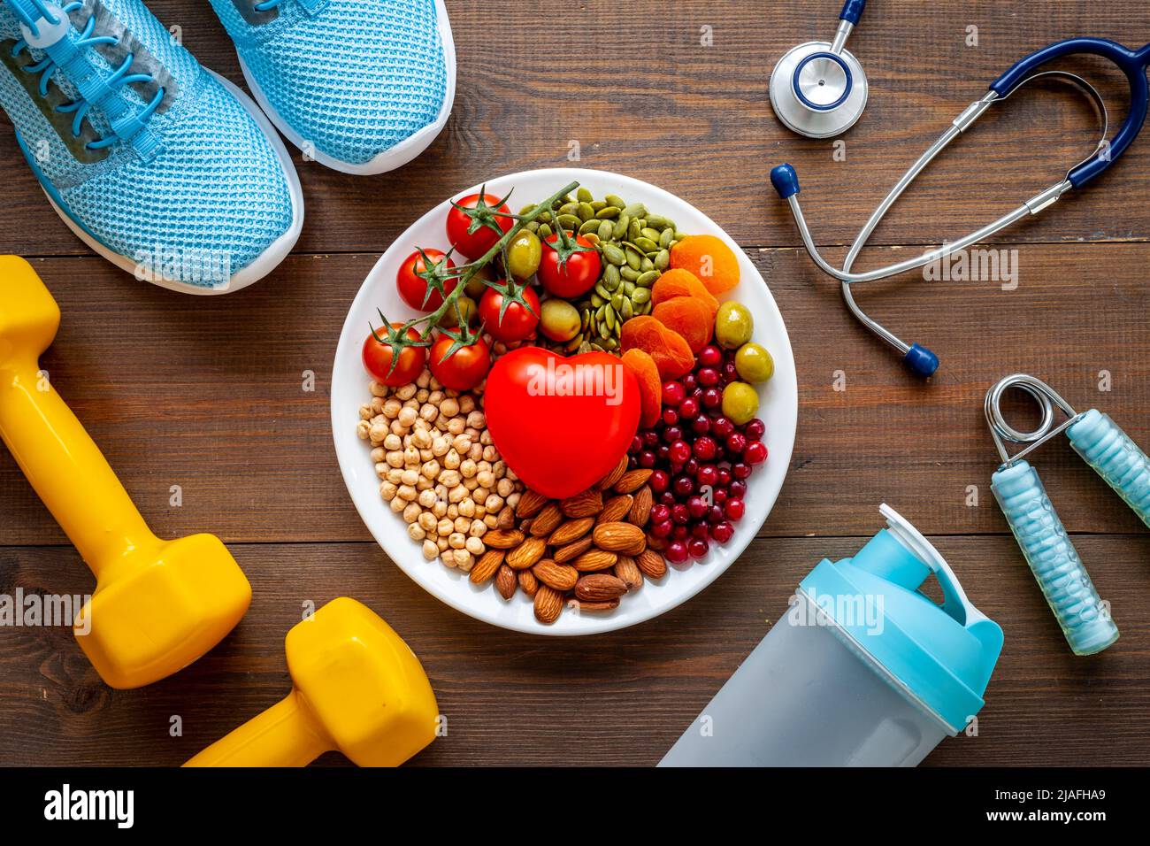 Healthy diet eating concept. Less fat more omega 3 food in plate with ...