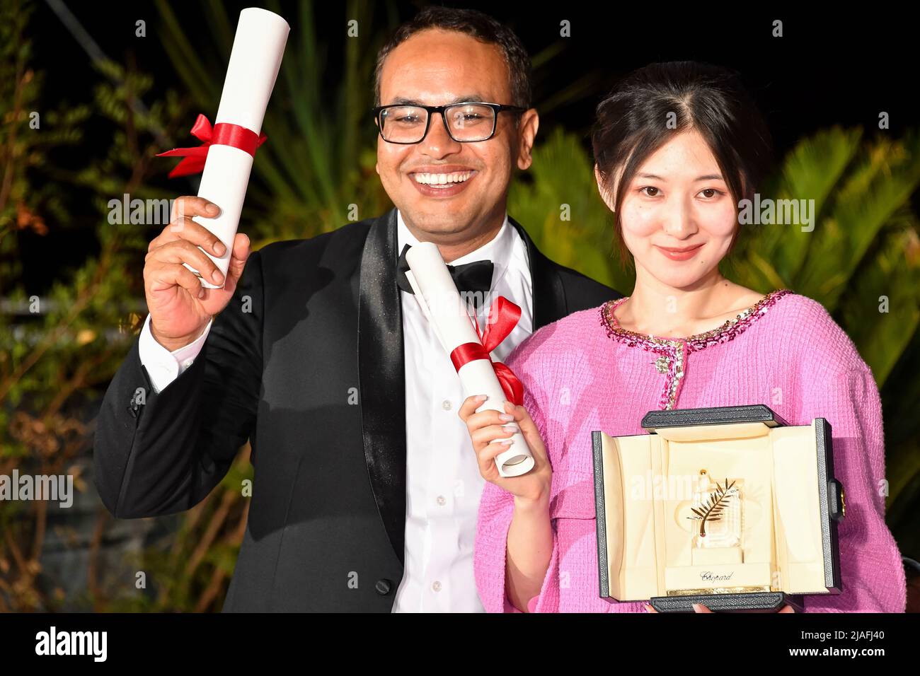 Abinash Bikram Shah and Jianying Chen pose at the winner's photocall of the 75th Cannes Film ...