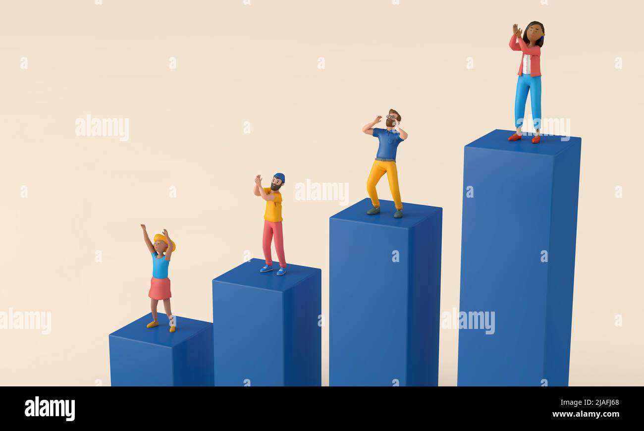 Business growth and development illustration. People on a bar chart. 3D ...