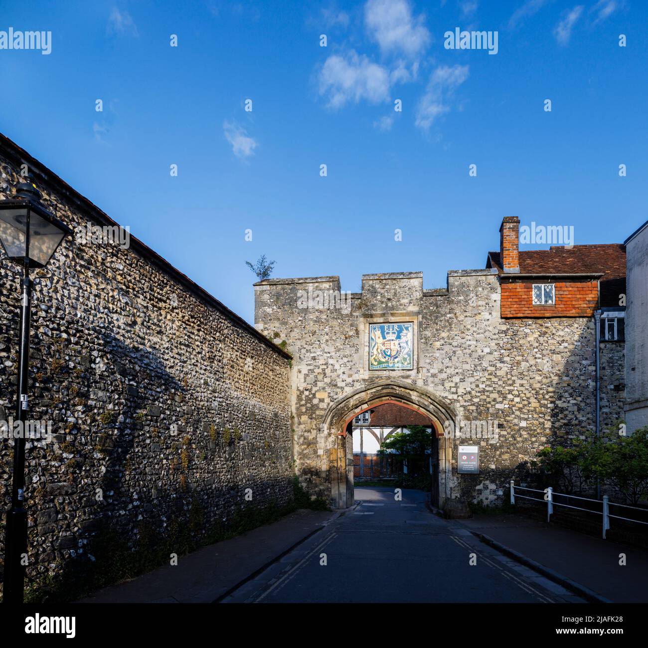 The Priory Gate entrance and coat of arms in Dome Alley into the Inner ...