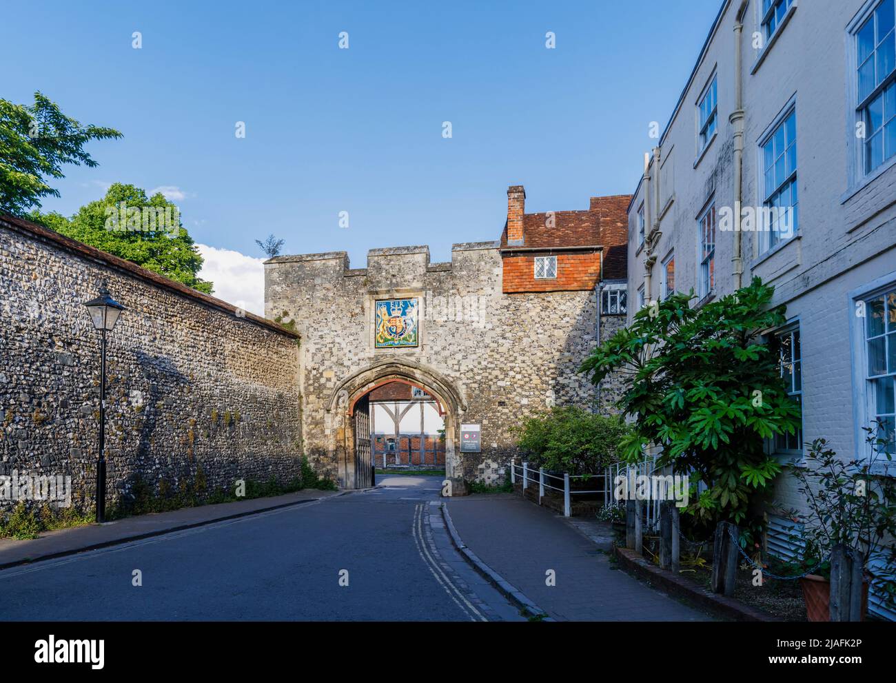The Priory Gate entrance and coat of arms in Dome Alley into the Inner ...