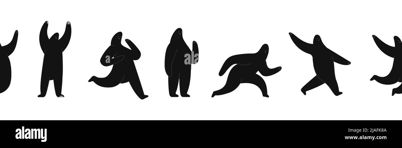 Black abstract trendy characters seamless wall sticker. Cute decorative ...