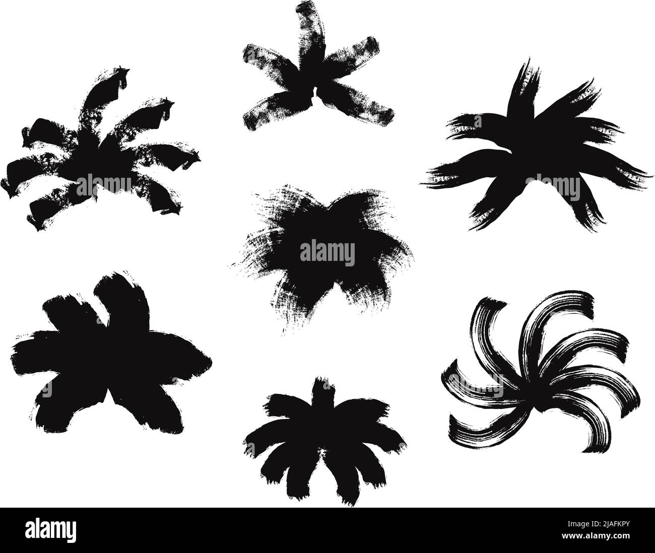 Ink abstract palm foliage. Grunge brushes black bushes, isolated hand ...