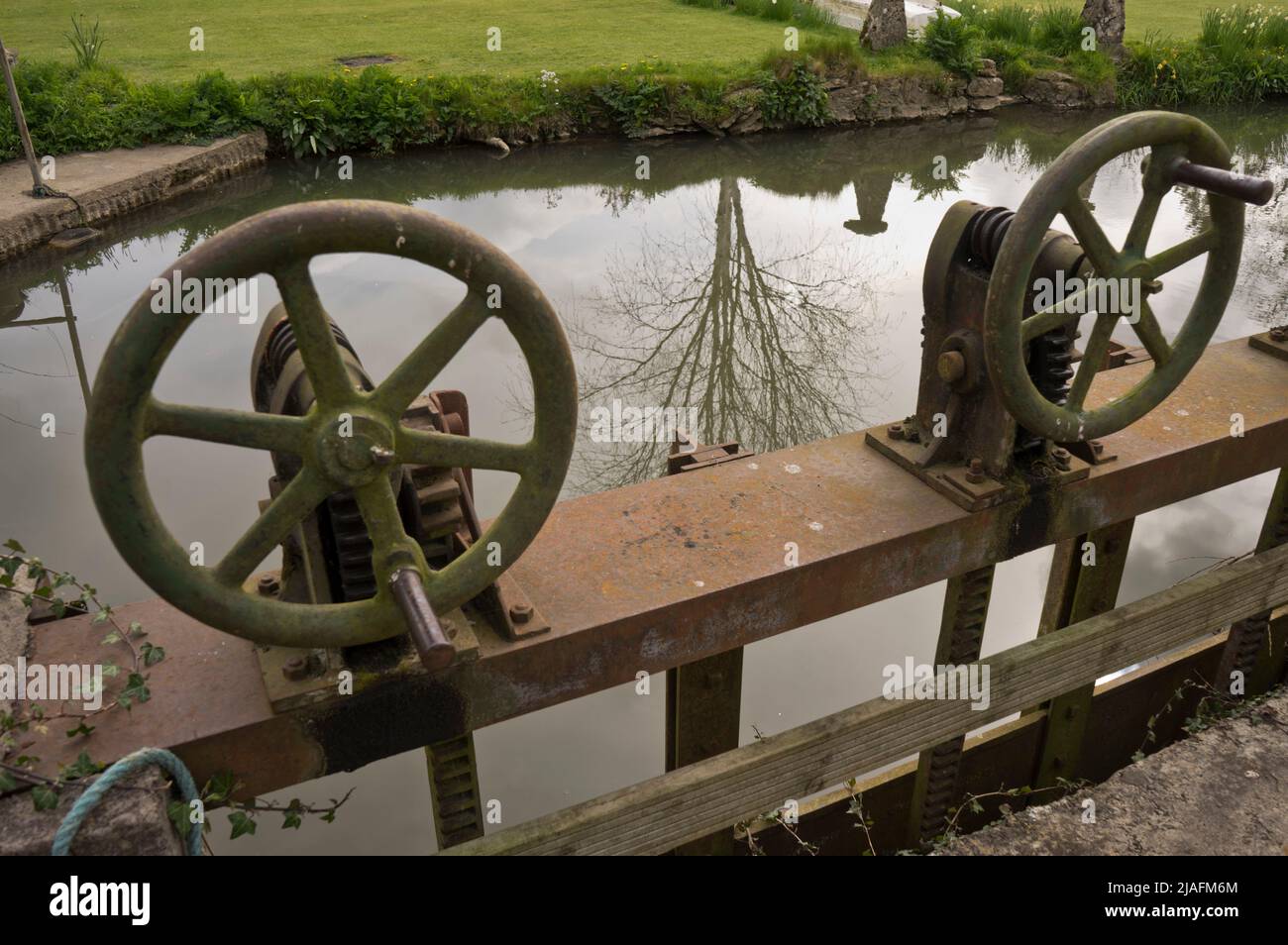 VIEWS OF LOCK WHEELS BY RIVER FROME NEAR FARM IN WILTSHIRE AND SOMERSET ...