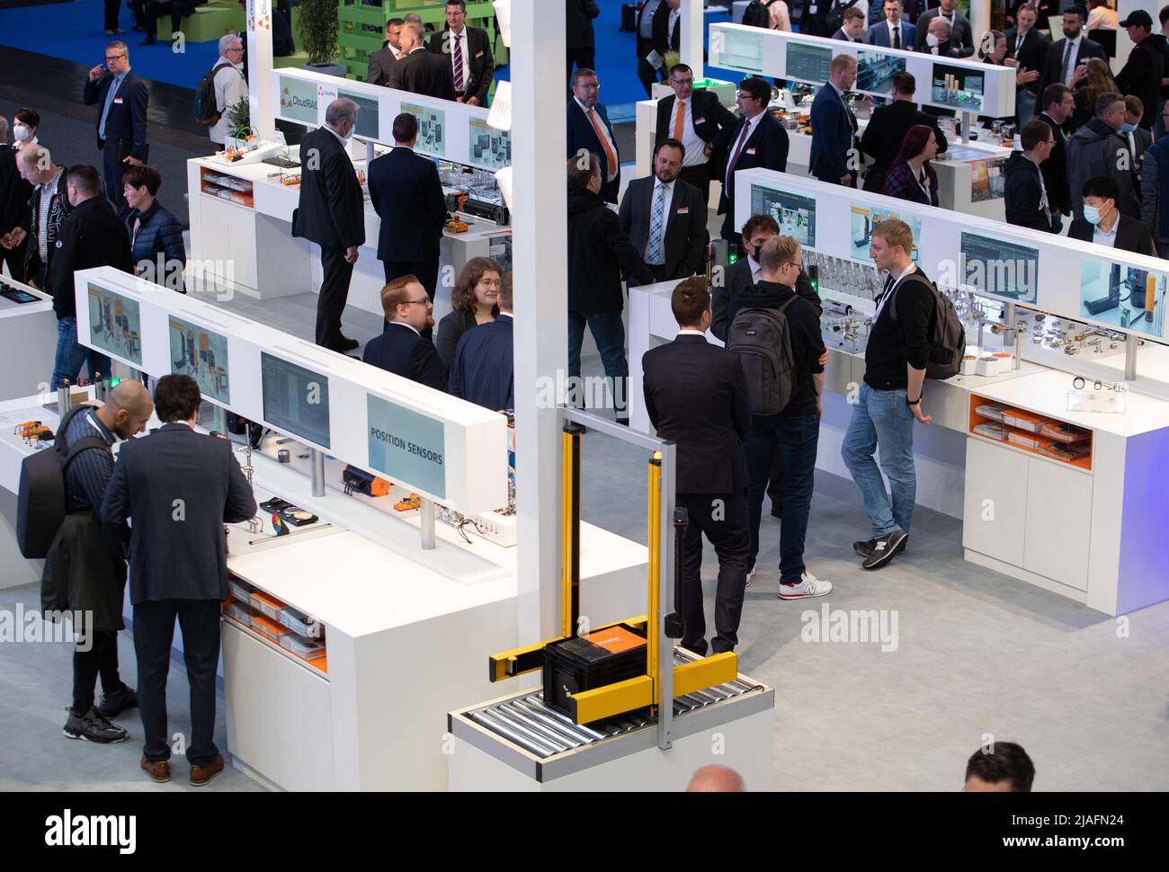 Hanover, Germany. 30th May, 2022. View of the stand of manufacturer IFM ...