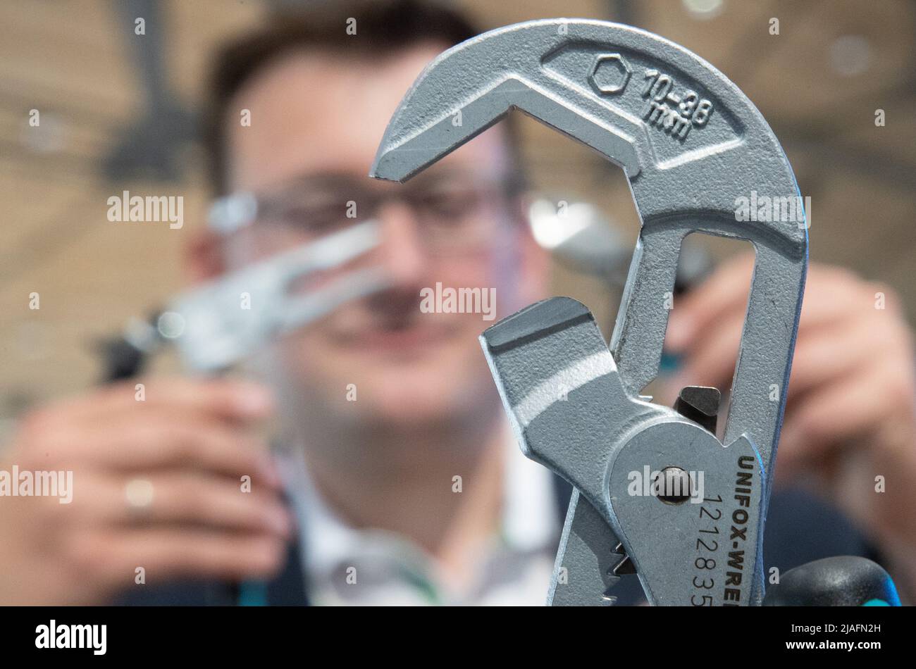 Hanover, Germany. 30th May, 2022. Tools are on display at the booth of ...