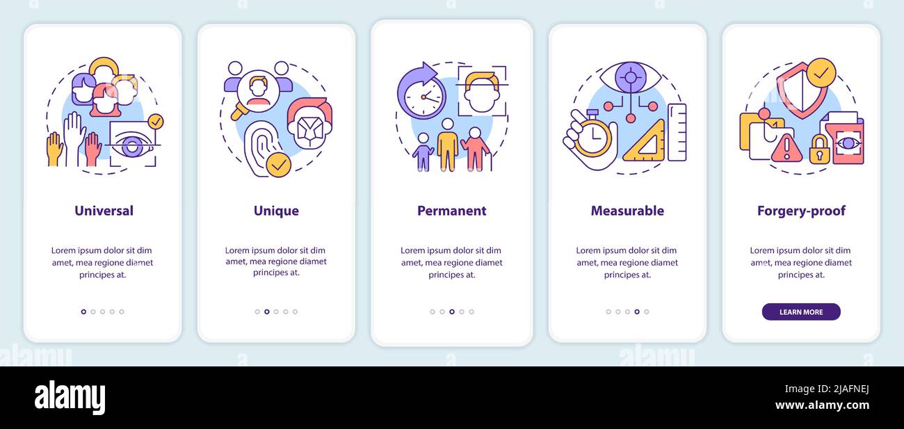 Advantages Of Biometric Data Onboarding Mobile App Screen Stock Vector