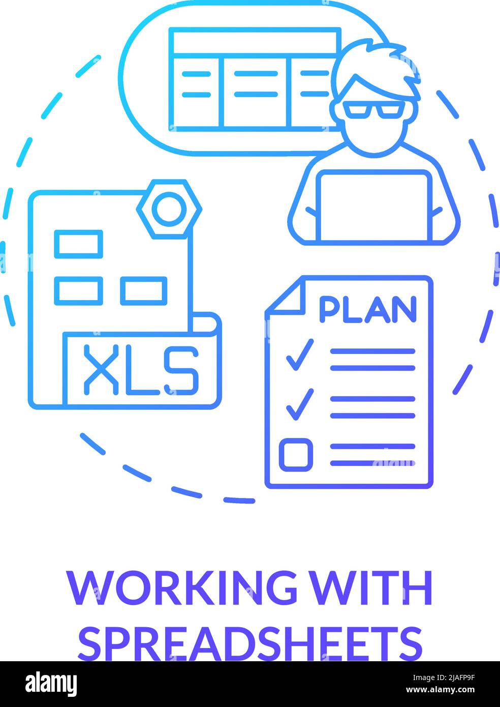 Working with spreadsheets blue gradient concept icon Stock Vector Image ...