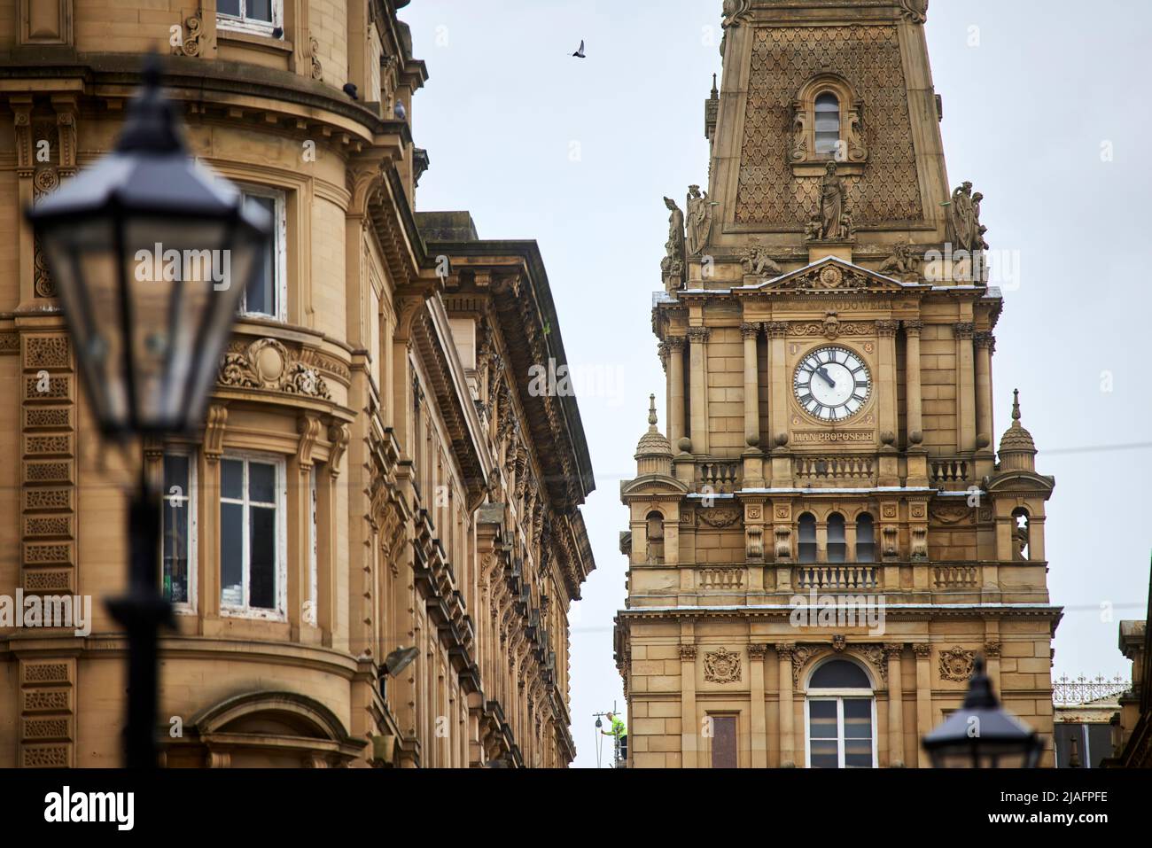 Halifax West Yorkshire, Town hall clock tower and spire Stock Photo - Alamy