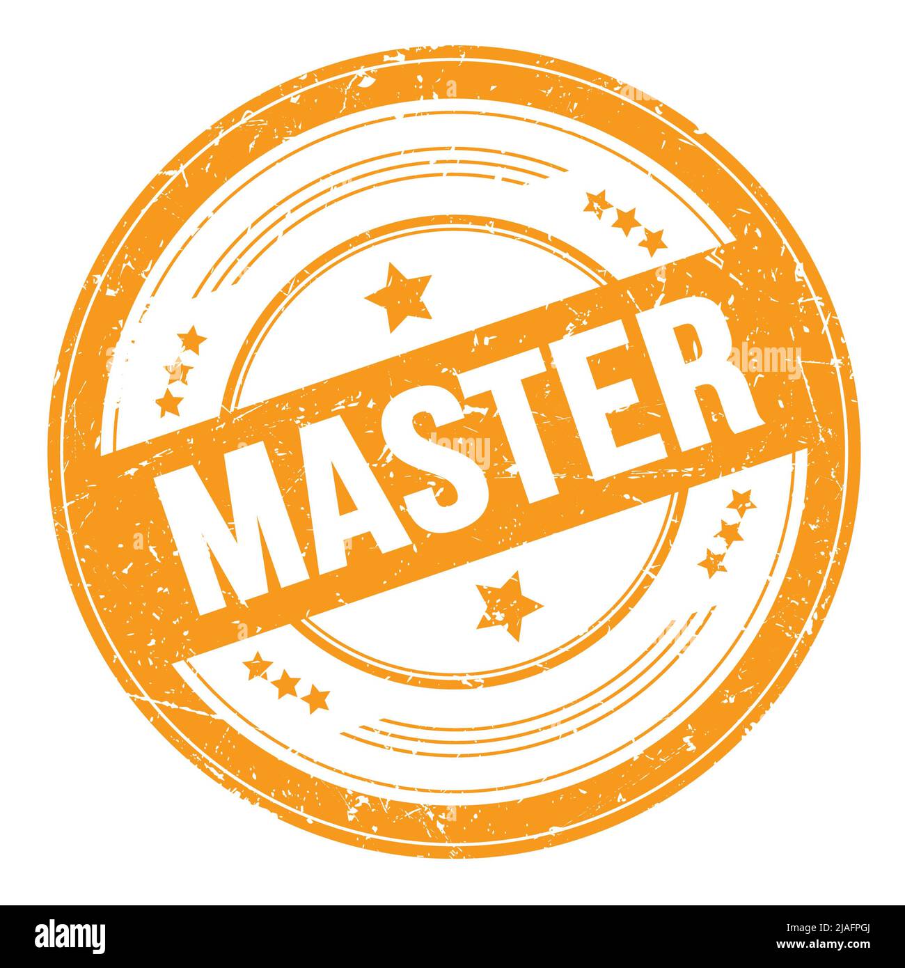 MASTER text on orange round grungy texture stamp Stock Photo - Alamy