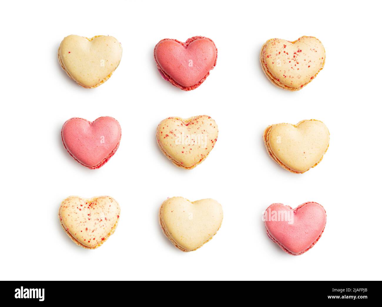 Heart shaped Sweet macarons isolated on a white background Stock Photo ...