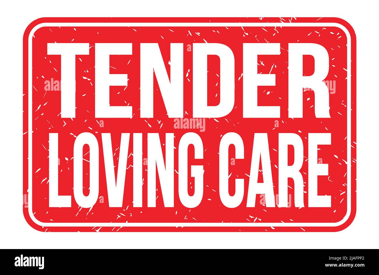TENDER LOVING CARE, words written on red rectangle stamp sign Stock ...