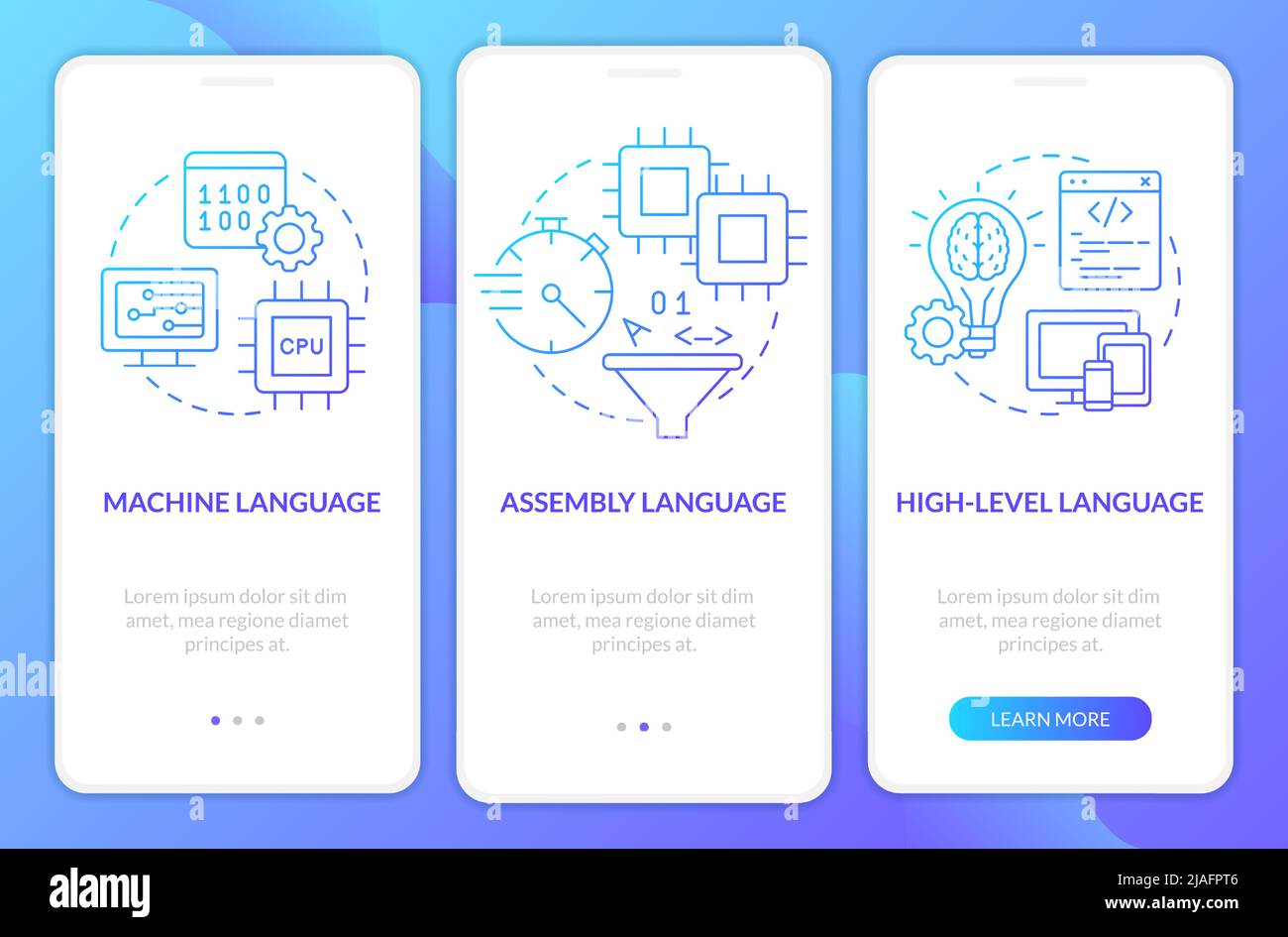 Types of computer languages blue gradient onboarding mobile app screen Stock Vector Image & Art ...