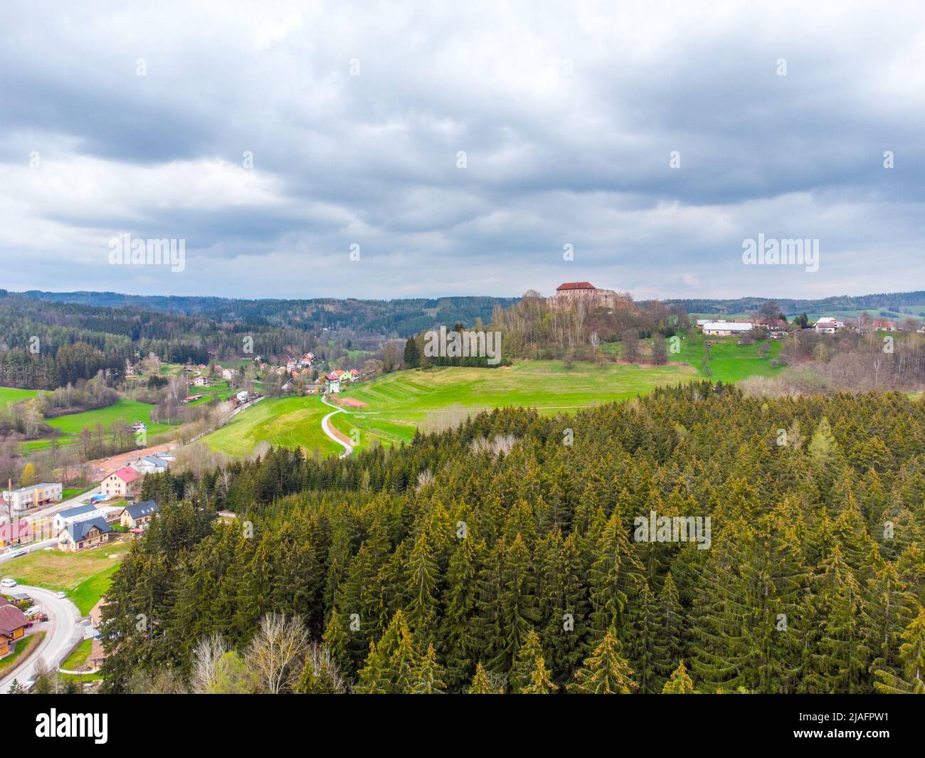 Pecka medieval castle from above Stock Photo - Alamy