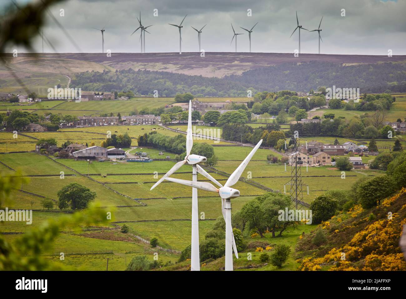 Halifax West Yorkshire, wind farms on the Bradford boarder and moorland ...