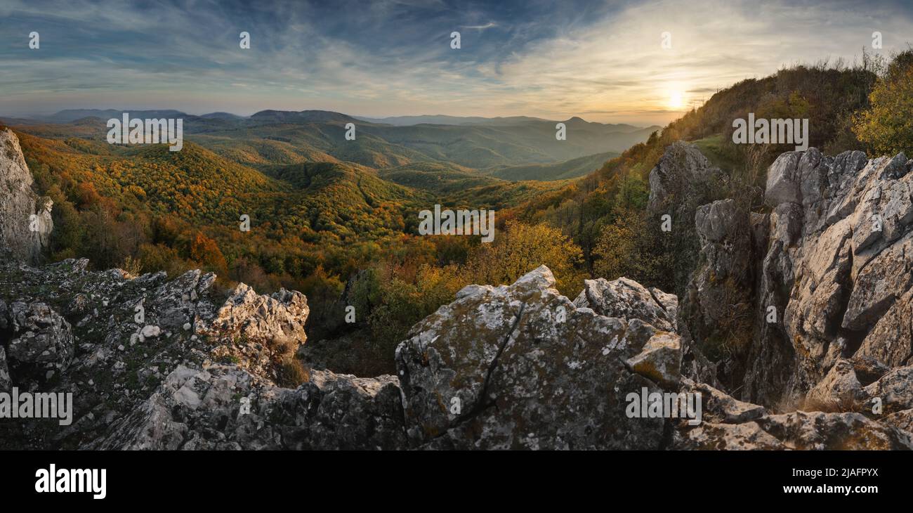 Top of hill Vapenna in Carpathians during sunset with rocks Stock Photo ...