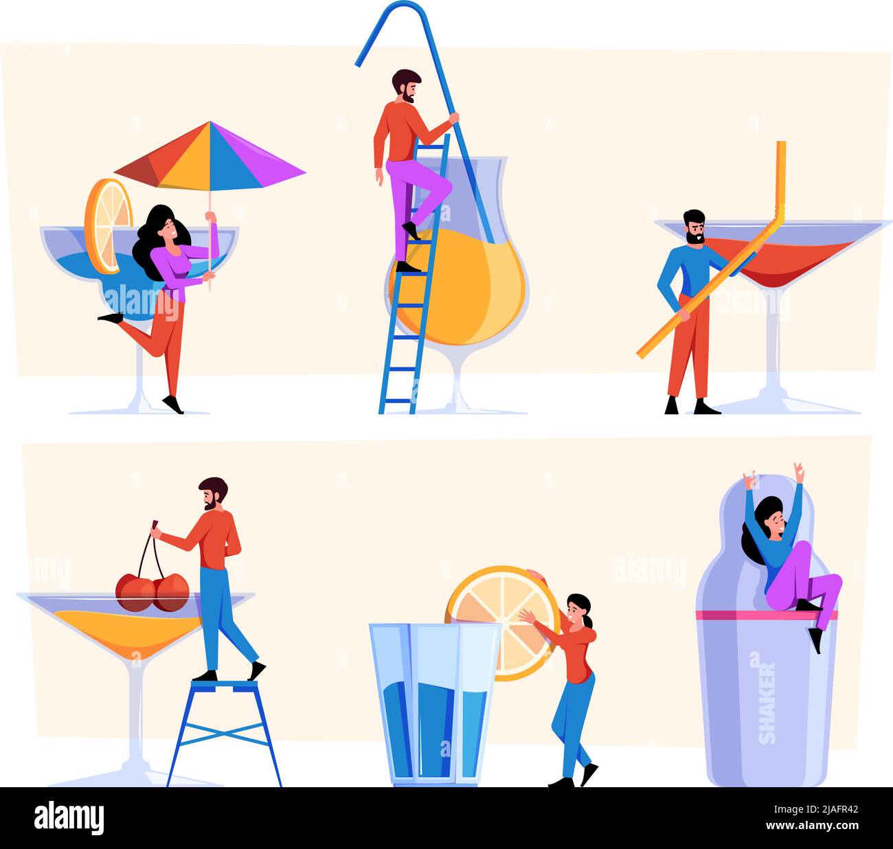 Making cocktails. Characters preparing liquor alcoholic summer cocktail ...