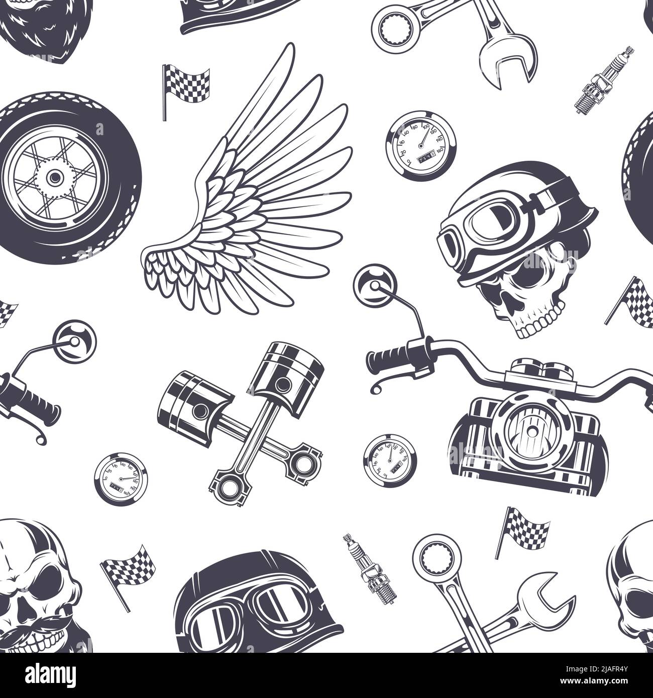 Motorcycle pattern. Extreme travelling symbols bike skull wings helmet ...