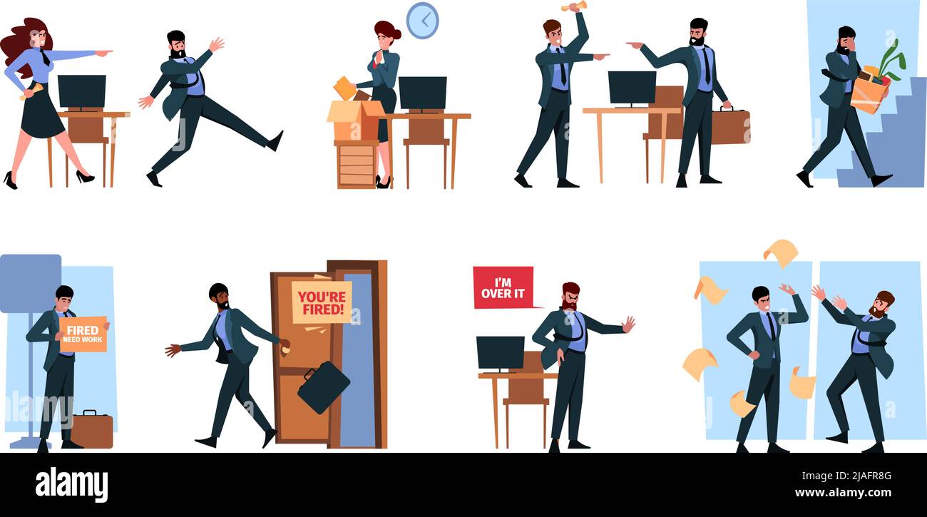 Sad dismisses managers. Angry office bosses unemployment depressed ...