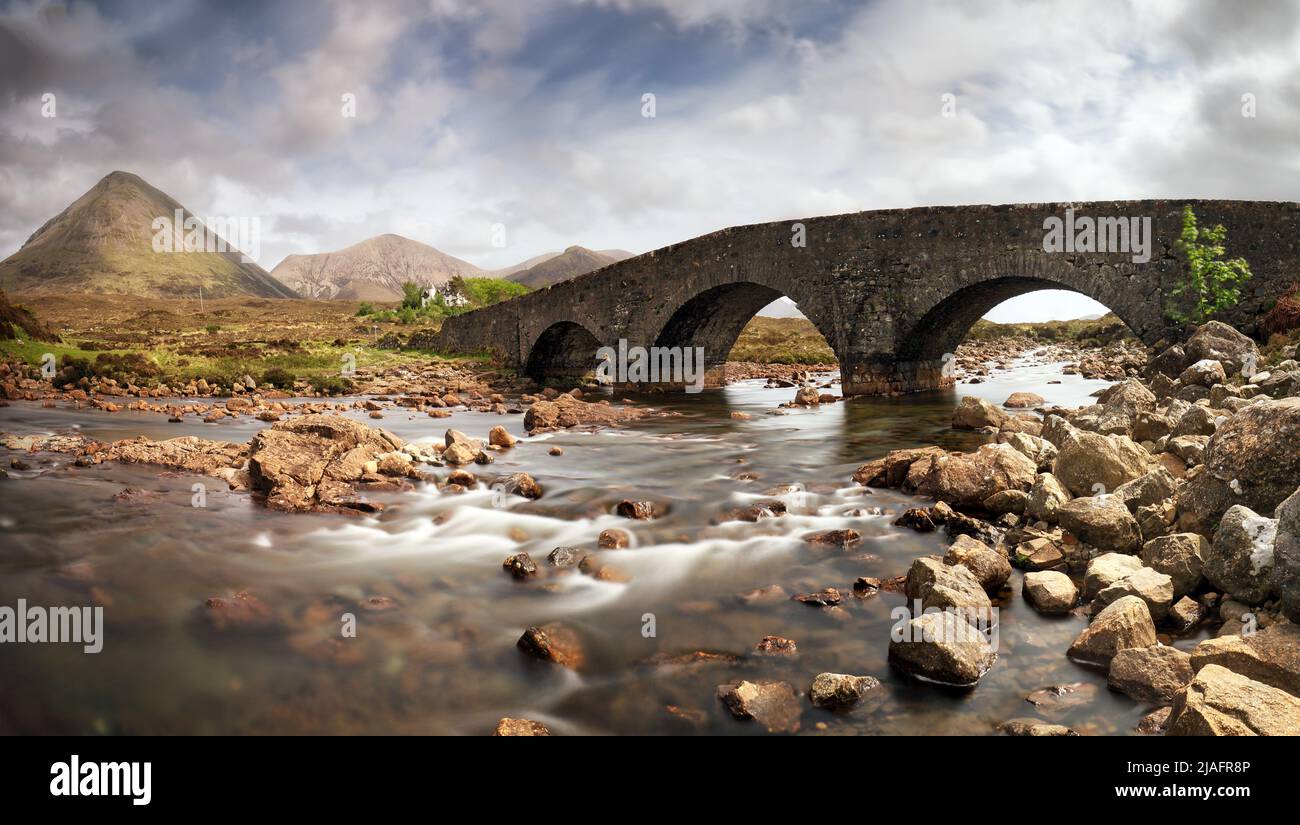 Sligachan old bridge on the Isle of Skye, Scotland. Located where the ...