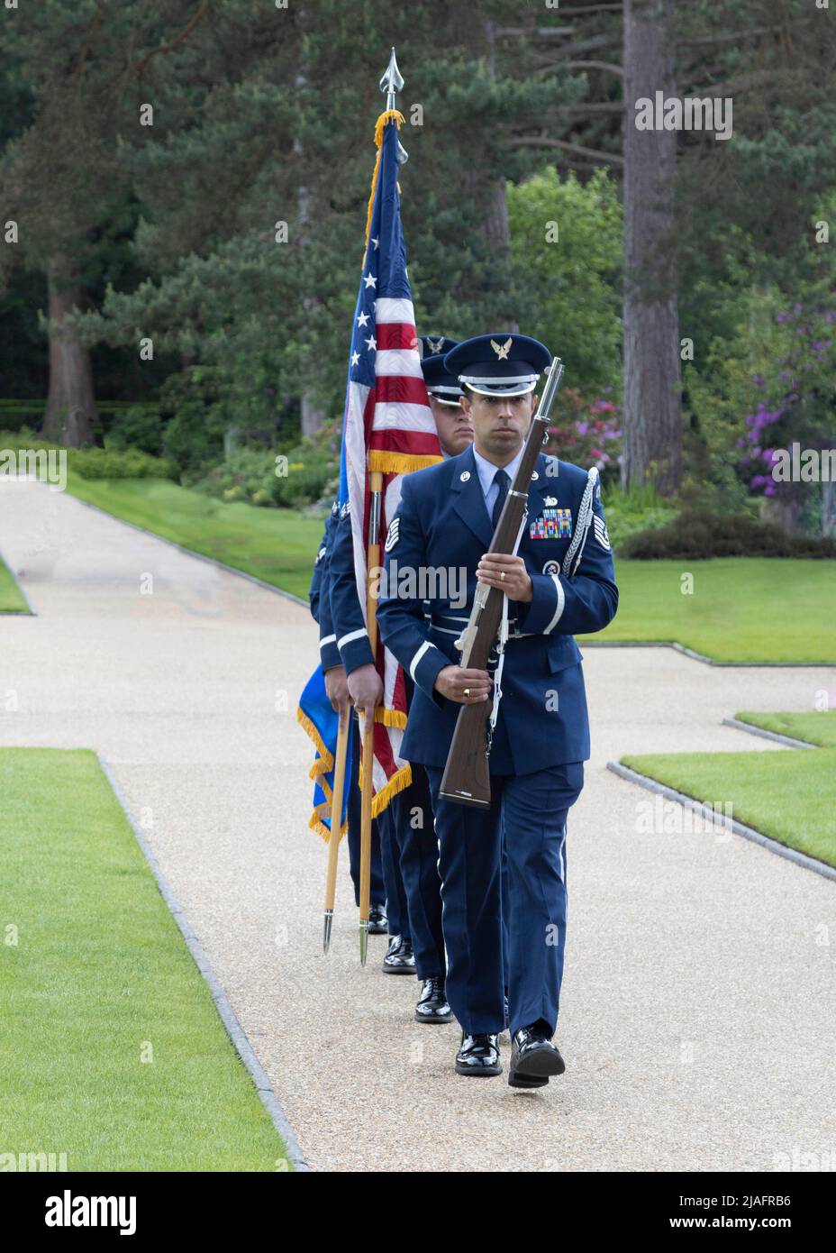 The US Army Colour Party at the Memorial Day service at Brookwood US ...