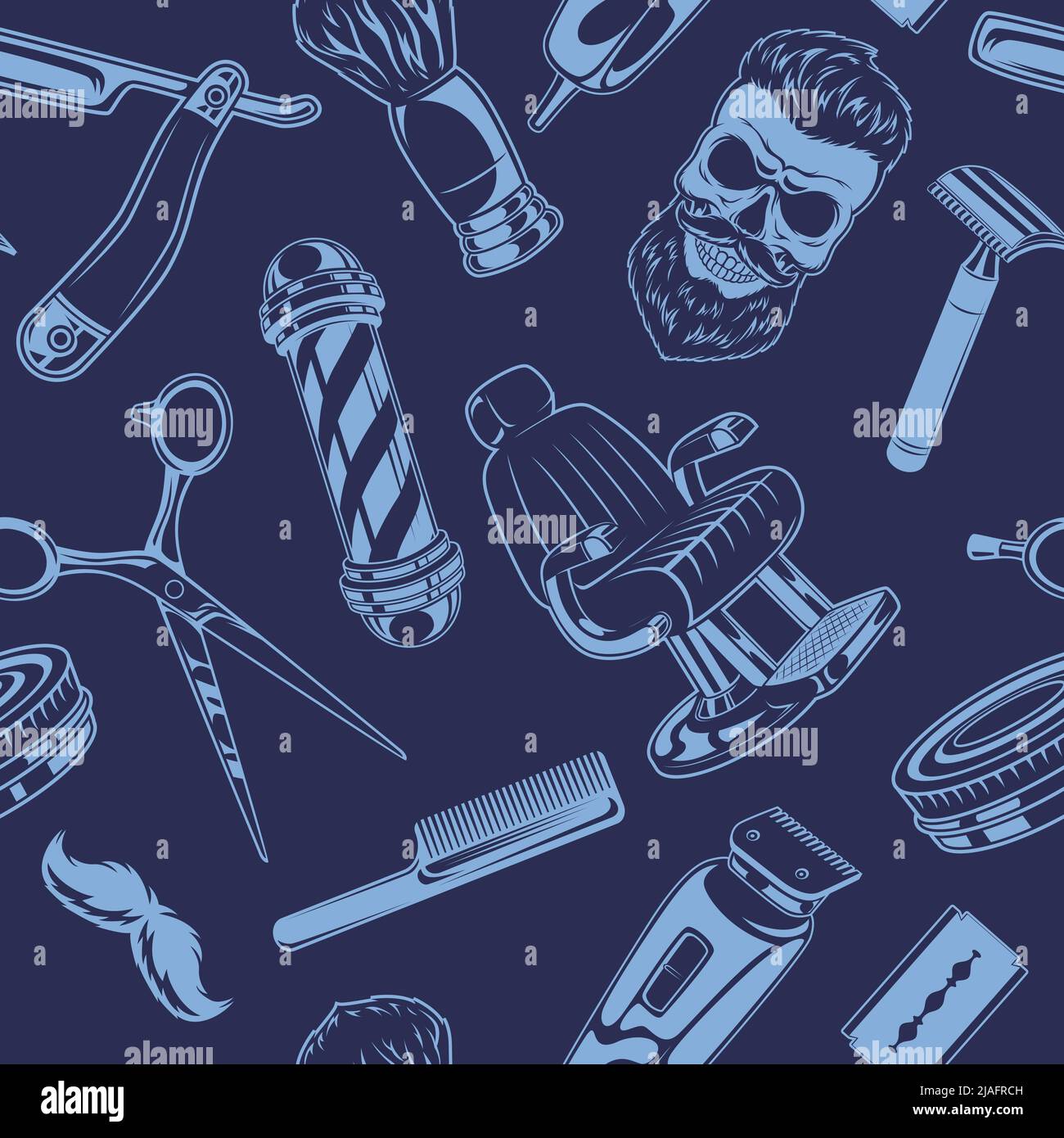 Barber shop pattern. Vintage hairstyles symbols scissors and blade for ...